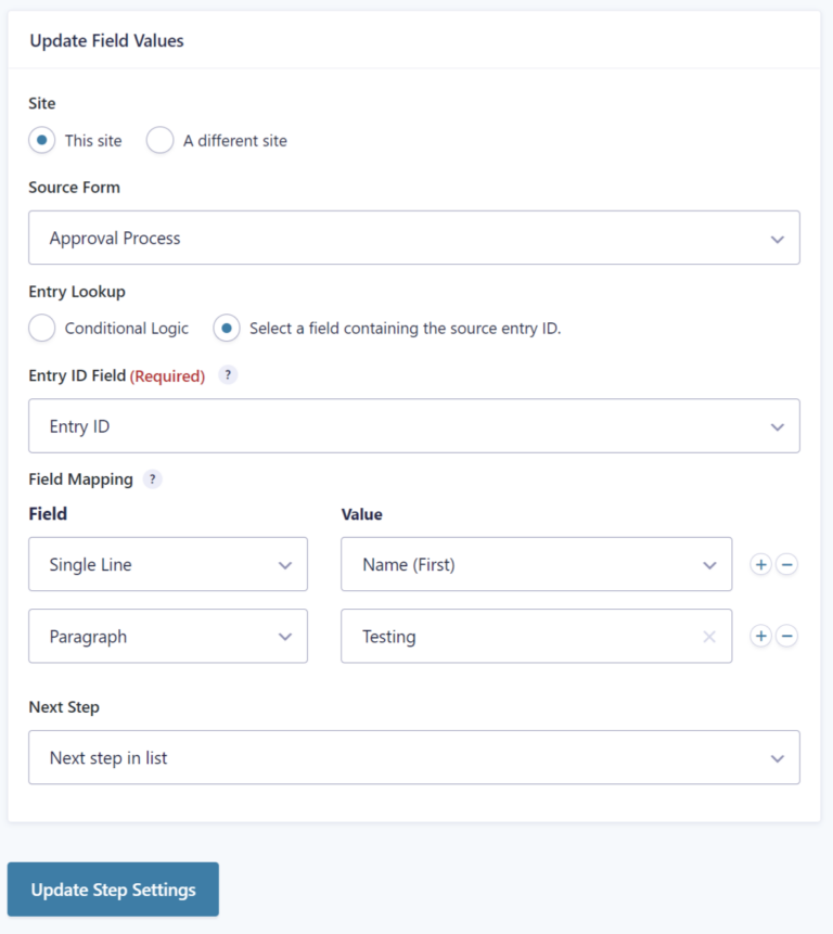 Form Connector - Update Fields - Gravity Flow Documentation