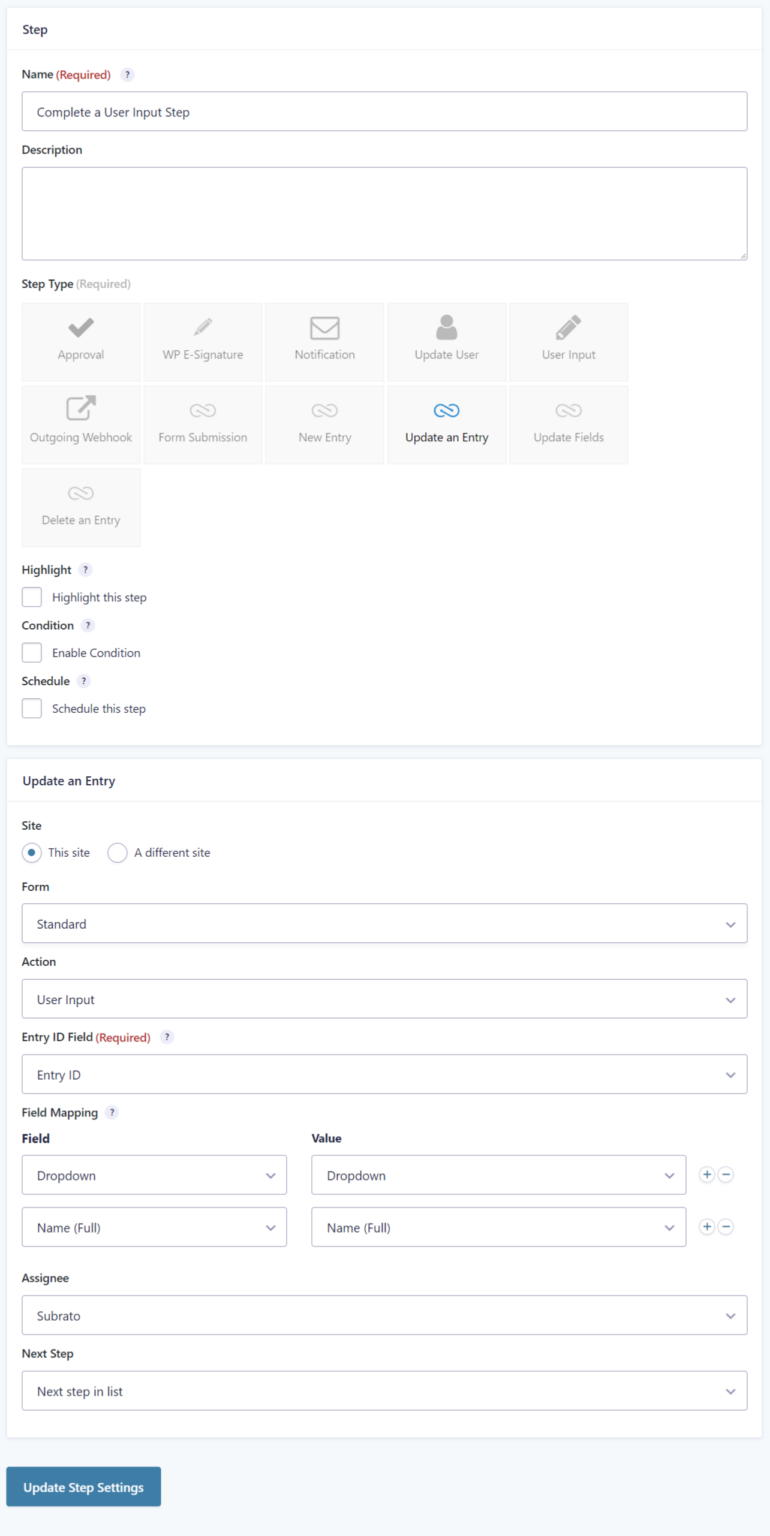 Form Connector - Update An Entry - Gravity Flow Documentation